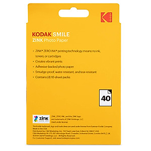Kodak 3.5x4.25 inch Premium Zink Print Photo Paper (40 Sheets) Compatible with Kodak Smile Classic Instant Camera