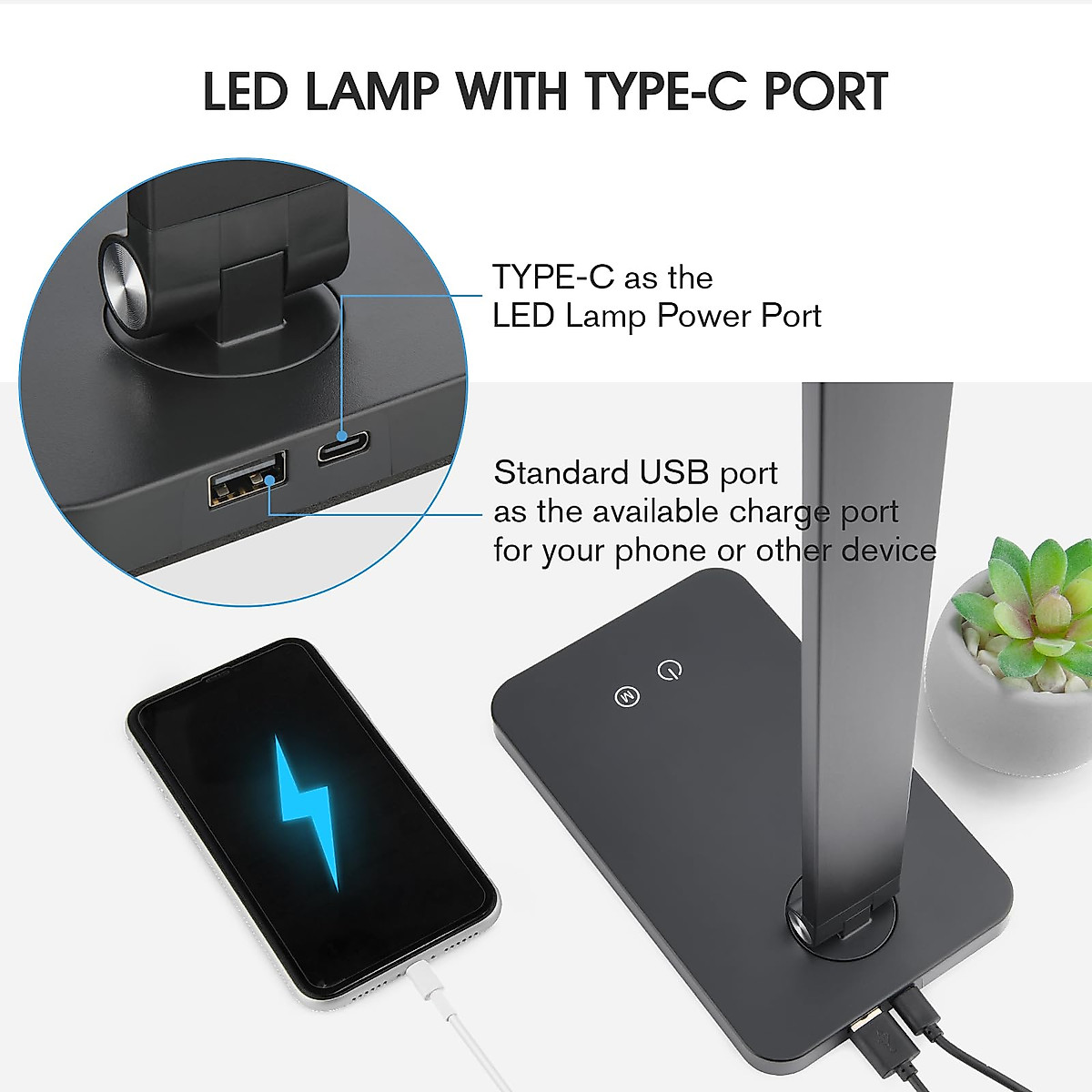 mafiti LED Desk Lamp Dimmable Table Lamp 5 Lighting Modes 3 Brightness Levels Foldable Desk Light Lamp for Home Office with Adjustable Arm, USB Charging Port, Touch Control,Bedside Lamp Reading Study