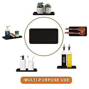 HomeBee Silicone Kitchen Bath Vanity Organizer Tray, Non-Slip Multipurpose Sink Caddy | Dish Sponge, Brush, Soap Dispenser Bottle Holder | Dishwasher Safe Rubber Counter Mat (10 x 5.25 Inch – Black)