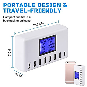 USB Charger, slitinto 60W 12A 8-Port USB Charging Station Multi Port USB Hub Charger Compact Size LCD Display Compatible with iPhone iPad Samsung Kindle Tablet Bluetooth Earbuds and More