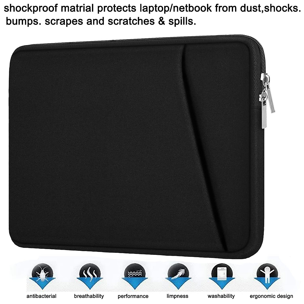 Laptop Sleeve 15.6 inch, Durable Briefcase Cover Shockproof Protective Case, Handbags Portable Laptop Bag for 15.6 inch HP Dell Asus Lenovo Notebook Computer, Laptop Case with Front Pocket, Black