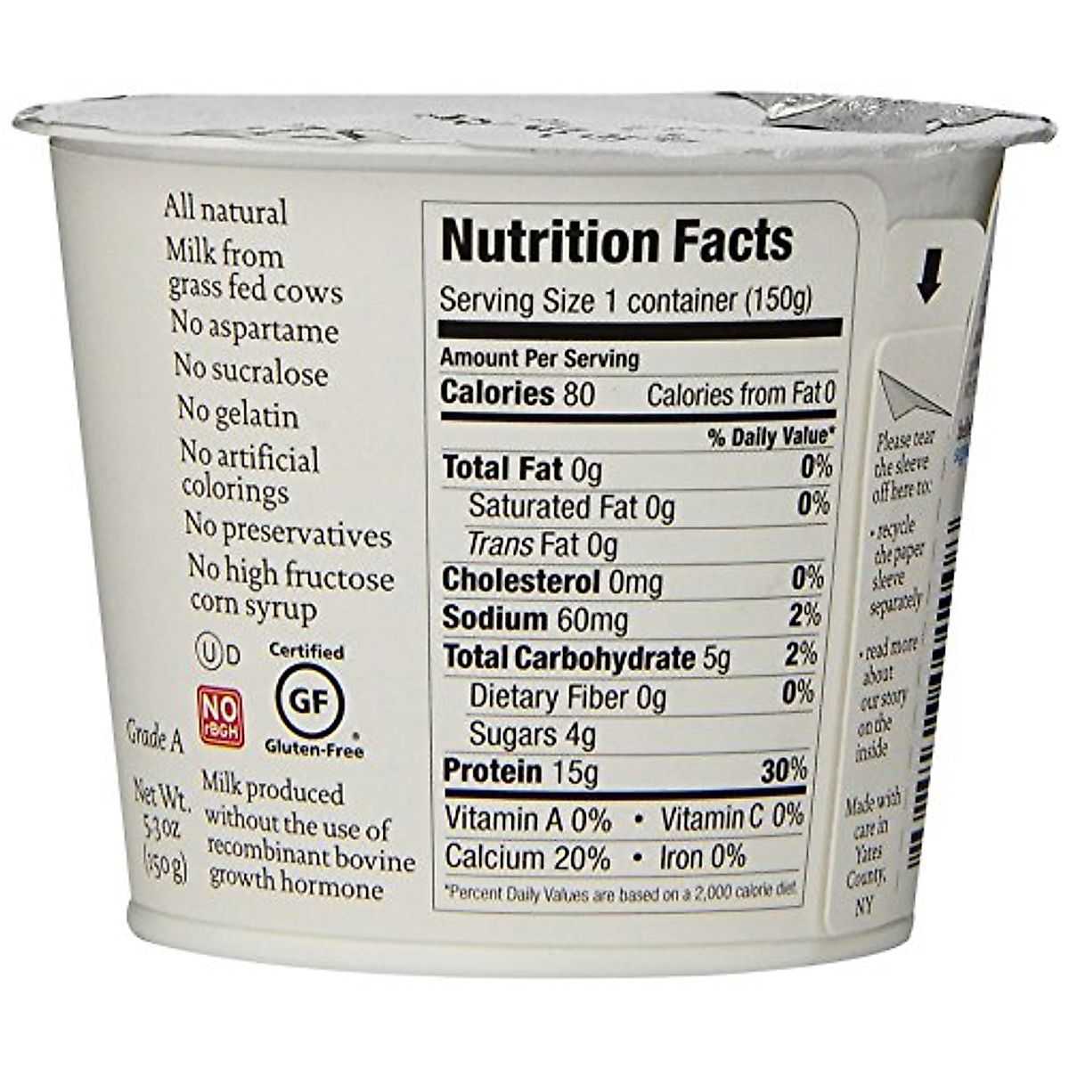 siggi's Icelandic Strained Nonfat Yogurt, Plain, 5.3 oz. Single Serve Cup – Thick, Protein-Rich Yogurt Snack