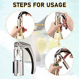 Champagne Opener,3pcs Bar Home Appliance Champagne Bottle Opener Sparkling Wine Cork Puller,Bar Jar Cork Puller Champagne Corkscrew Kitchen Sparkling Wine Bottle Opener(silver)