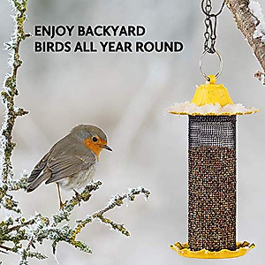 Finch Bird Feeders For Outside [Set of 2] 0.7 LB Capacity Yellow Wild Bird Feeders, Seeds Attracts Small Birds To Backyard & Garden. Tube Bird Feeders For Outdoors.