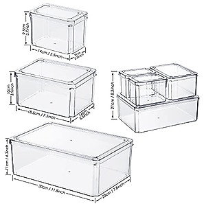 Set of 4 Fridge Food Storage Bins, Stackable Clear Kitchen Fruit Storage Containers, Freezer Organizer Fresh Keeper Box with Lid for Kitchen Countertops, Refrigerator, Pantry and Cabinets