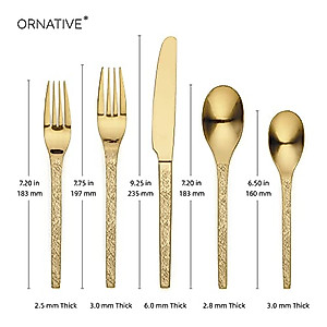 20 Piece Matte Gold Embossed Eve Pattern Handle Silverware Set, Ornative Eve Flatware Cutlery Set Service for 4, Includes Knives, Forks, Spoons, Stainless Steel Utensil Set, Dishwasher Safe