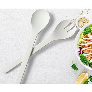 LEKOCH Plant Based Salad Servers Reusable Salad Fork and Spoon Set,Microwave and Dishwasher Safe, Utensils for Christmas,Kitchen,Home,Rv and Camping (White)