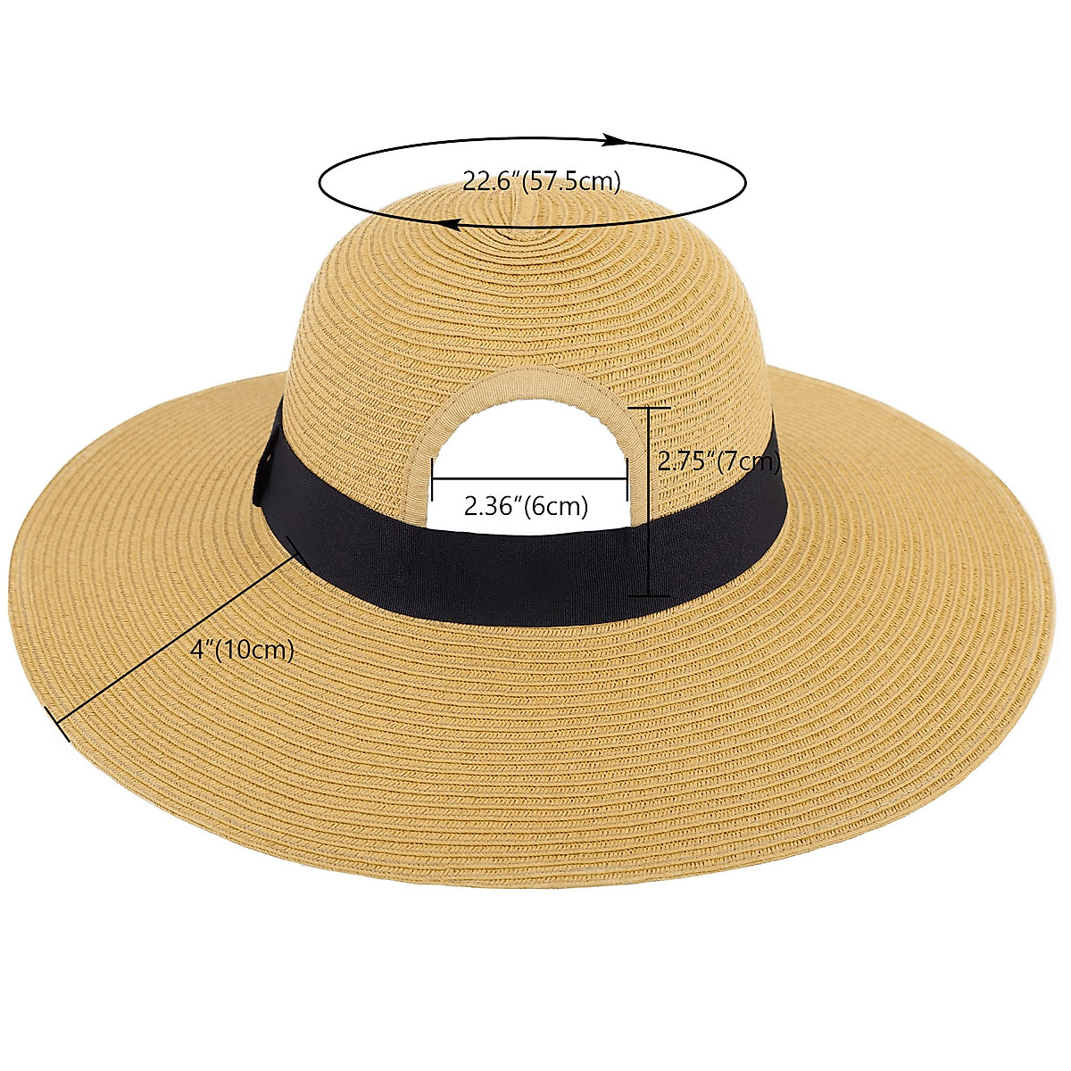 Summer Hats for Women Beach Ponytail Sun Hat Foldable Uv Protection Sun Hat with Ponytail Hole Wide Brim Straw Hat Women,Beige Ponytail Sun Hats for Women