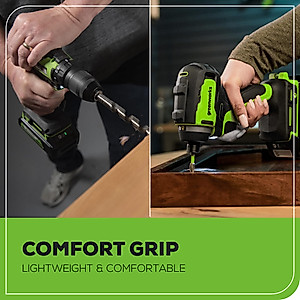 Greenworks 24V Cordless Drill Impact Driver Combo kit, 1/2” Drill & 1/4” Hex Impact Driver Brushless Power Tool Kit, Included 2 Batteries, 1 Charger, 8 pcs Bit Set & Bag