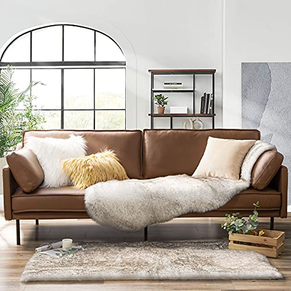 Ashler HOME DECO Ultra Soft Faux Fox Fur Rug White Brown Fluffy Area Rug, Carpets Fluffy Rug Chair Couch Cover for Bedroom Floor Sofa Living Room 2 x 6 Feet