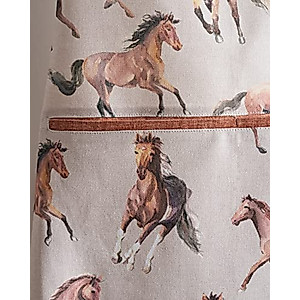 Maison d' Hermine Apron 100% Cotton 27.50"x31.50" 1 Piece Adjustable Neck Strap Cloth Aprons with Center Pocket & Long Ties for Gifts, Chef, Women & Men, Free Horses - Thanksgiving/Christmas