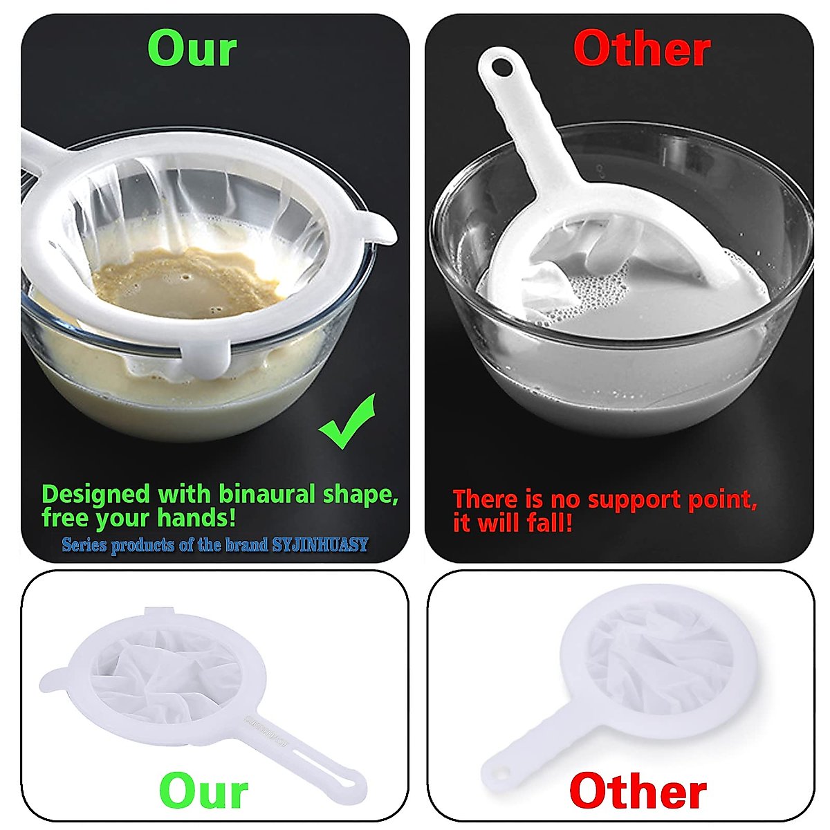 SYJINHUASY Kitchen Ultra-Fine Nylon Mesh Strainer Food Yogurt Mesh Sieve Plastic Mesh Colander with ​Handle Mini Brine Shrimp Separation Net for Filtering Juice Juice Milk Honey (200Mesh)
