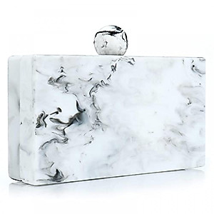 Clutch Purse for Women - Marble Crossbody Handbags - Acrylic Square Box Handbag and Purse for Casual Party Wedding (White)