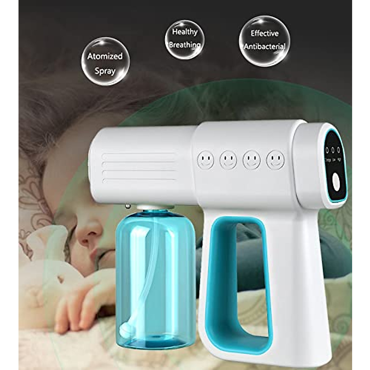 Julitech Portable Disinfectant Fogger Gun, Handheld Rechargeable Nano Sprayer Electric Sanitizer Spray Gun, for Outdoor Indoor Home Office, School or Garden,Blue