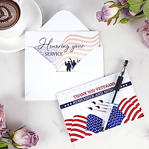 24 Pcs Veterans Day Cards with Envelopes: Veteran Thank You for Your Service Cards with Envelopes & Stickers Special Season Patriotic Appreciation Greeting Cards Bulk Veterans Day Gifts