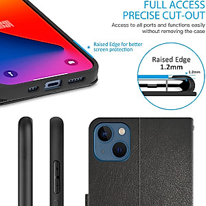 CoverON Pouch for iPhone 14 Plus Wallet Case, RFID Blocking Flip Folio Stand Vegan Leather Phone Cover Carrying Sleeve 6 Credit Card Holder Clutch Fit Apple iPhone 14 Plus Case - Black