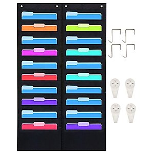 Hanging File Holder Organizer Rack, 20 Pocket File Folders, Wall or Over The Door Hangings, Art Sorter Holders for Vertical Desktop File,Wrapping Paper,Clip,Magazine,4 Metal Hook,Decoration Office Bar