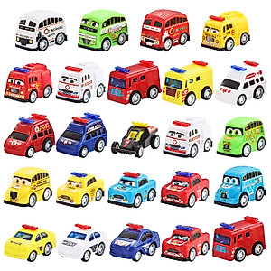 JOYIN 24 Pcs Mini Pull Back City Cars Prefilled Easter Eggs with Vehicle Toys for Kids Boys Eggs Hunt, Easter Basket Stuffers/Fillers, Party Favors, Classroom Prize Supplies