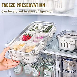 Dualshine Divided Serving Tray with Lid, Fruit Storage Containers for Fridge, Snack Box, Portable Food Storage Containers with 6 Compartments Keep Fruits, Snacks, Vegetables and Spices Fresh Longer