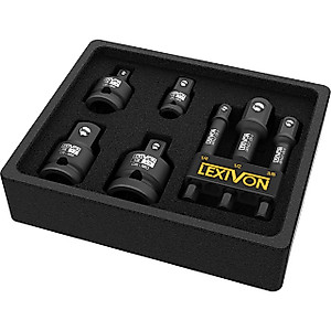 LEXIVON Impact Socket Adapter Combo Kit, 7-piece Increaser, Reducer & Extension Set | 1/4"-3/8"-1/2" Impact Driver Conversions, Active Rust Protection By Black-Phosphate Coating Treatment (LX-109)