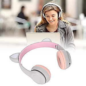 Cat Ear Headphone, RGB Wireless Gaming Headset Noise Cancelling Retractable Portable Bluetooth Headphone with 40mm Speaker for Kids Adults Girls Boys