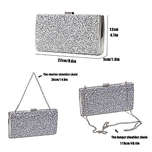 ELABEST Glitter Evening Clutch Bag Rhinestone Handbag Crossbody Purse Wedding Party Bag for Women and Girls (Single-sided silver crystal)