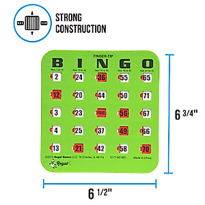 Regal Bingo Finger-Tip Shutter Bingo Cards with Sliding Windows - 50 Bingo Shutter Cards - Ideal for Family Fun Night - No Chips & Daubers Needed - Green