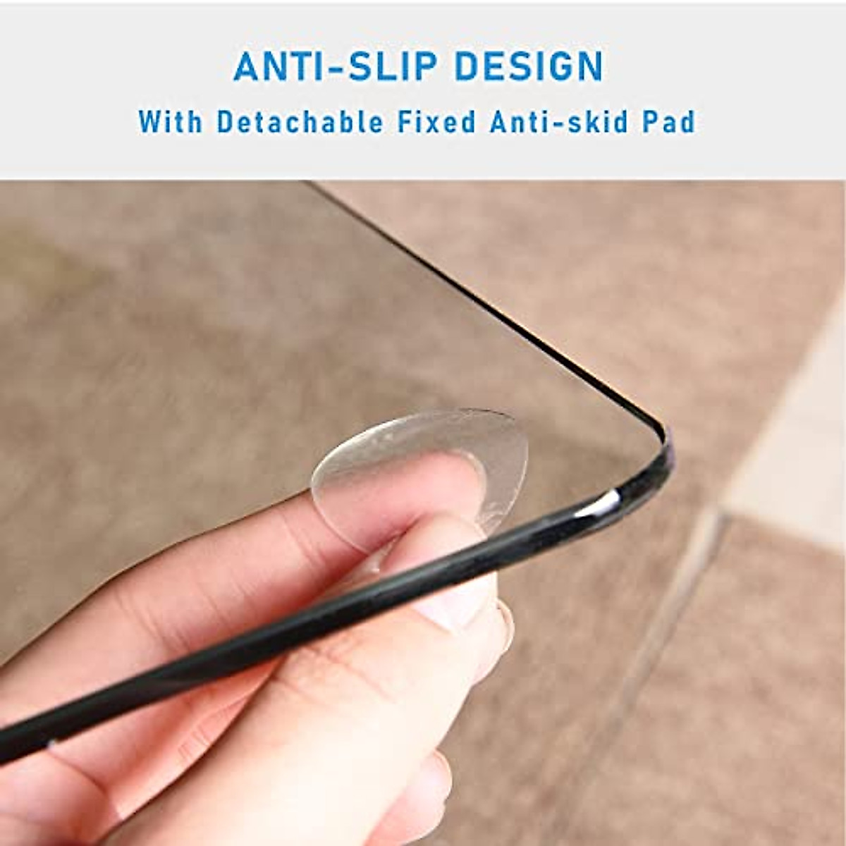 GLSLAND Office Chair Mat, 36" x 46" Tempered Glass Floor Mat for Office Chair on Carpet, 1/5" Thick Clear Computer Floor Mat with 4 Anti-Slip Pads