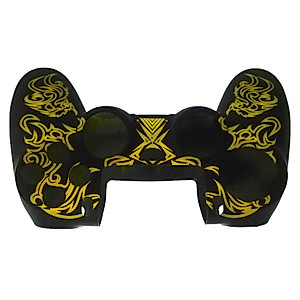 yueton Totem Pattern Soft Silicone Gel Rubber Grip Protective Skin Case Cover for PS4 Controller (Yellow)