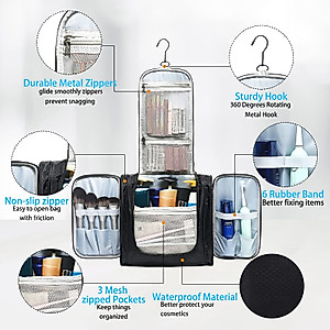 ANNCED Large Capacity Hanging Travel Toiletry Bag for Women and Men,With Shoulder Strap,Waterproof Bathroom and Shower Caddy Organizer Kit for Toiletries,Accessories,Cosmetics, Makeup,Brushes,Black