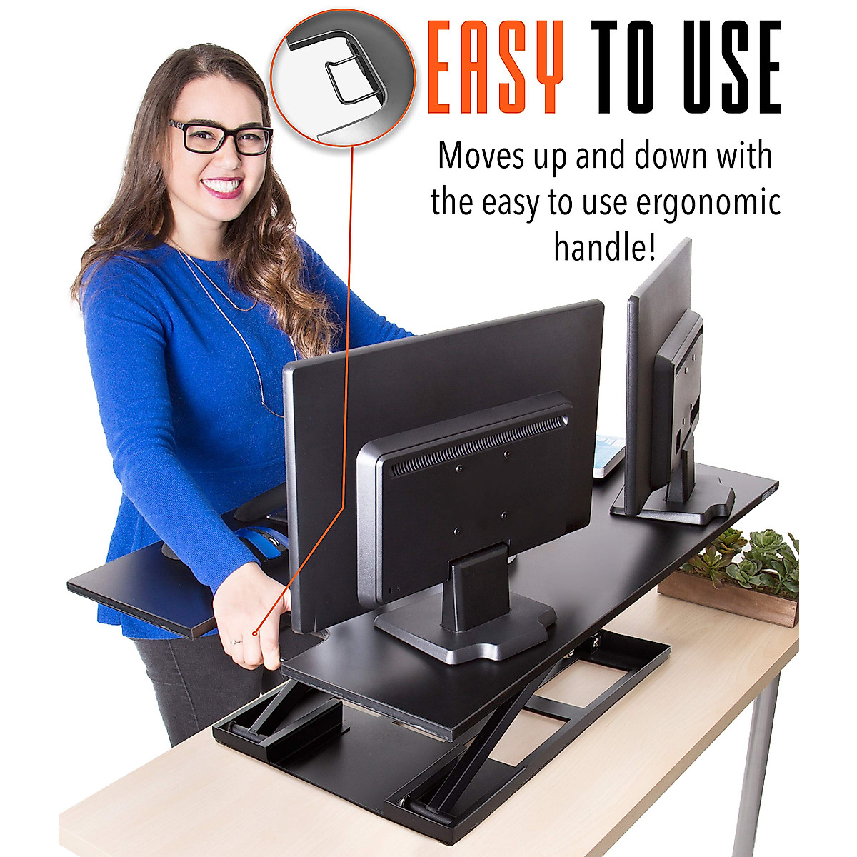 Stand Steady X-Elite Pro XL, Ergonomic Adjustable Height Standing Desk Converter, Extra Large Sit to Stand Laptop Desk Riser, Easily Fits 2 Computer Monitors (Black, 36 x 16)