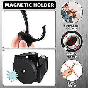 Vercraft 4 Pcs Magnetic Double Hooks Magnetic Coat Hooks Magnetic Mop Broom Holder Movable Magnetic Broom Holder Rack for Garage Kitchen Laundry Garden