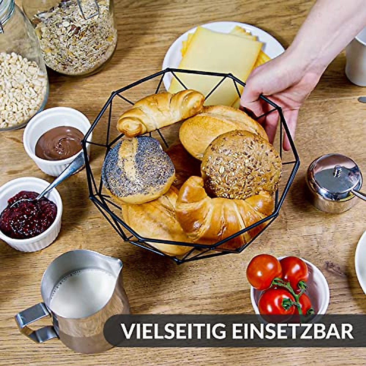 Fruit Bowl for Kitchen Counter - Fruit Basket for Kitchen Countertop - Black Fruit Bowls Vintage Style - Keeps Fruits and Vegetables Fresh - 10.2 x 4.7 x 5.3 in