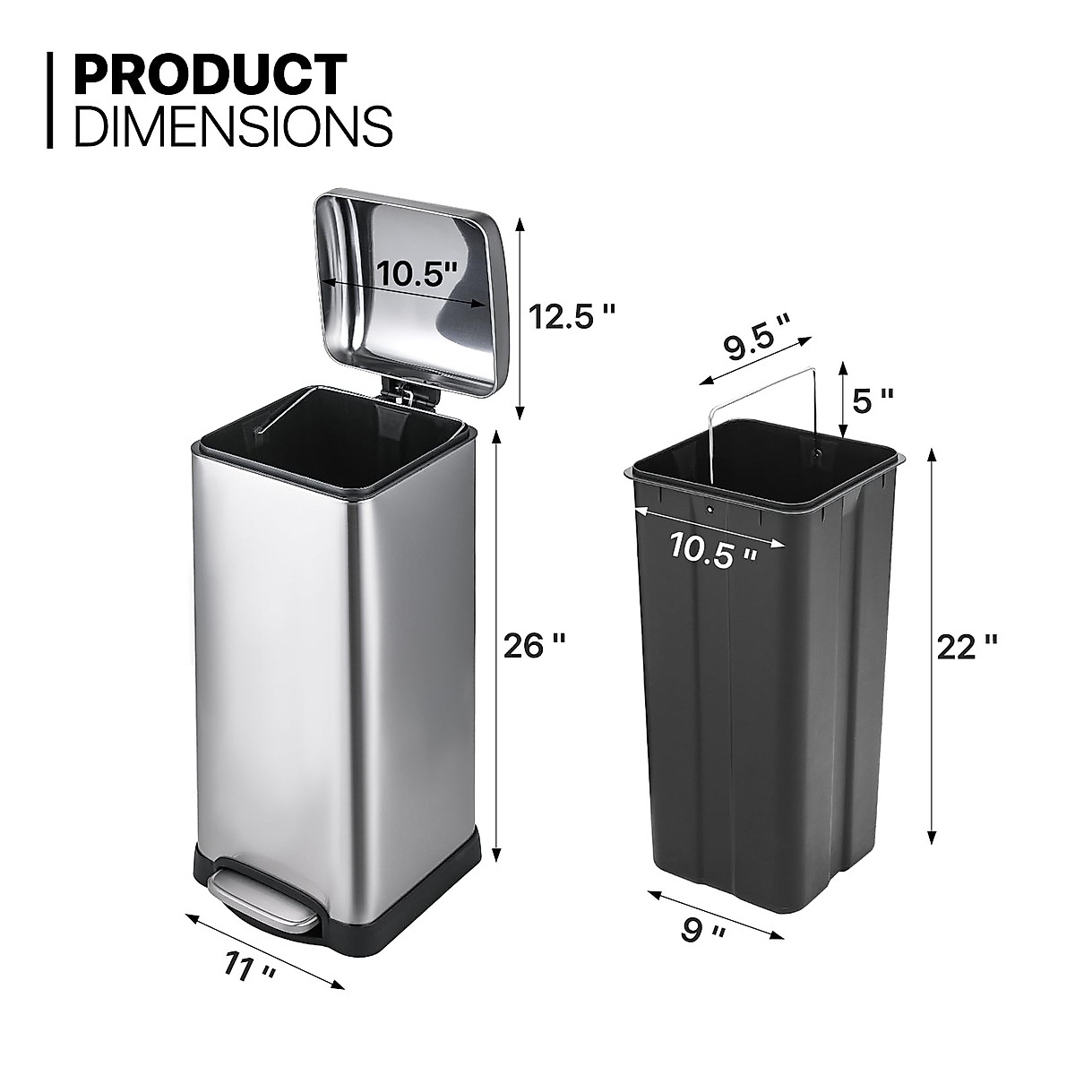 MoNiBloom 8-Gallon Step Trash Can with Soft-Close Lid for Kitchen Bathroom Bedroom Living Room Home Office Dorm Fingerprint-Proof Foot Pedal Garbage Bin Removable Inner Bucket Stainless Steel 30-Liter