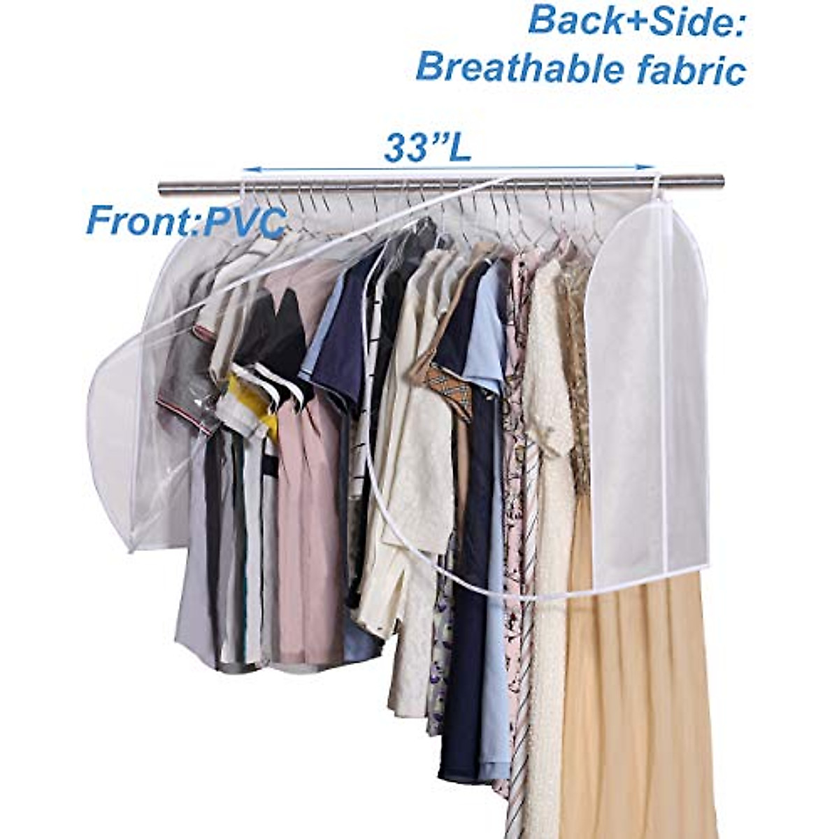 SLEEPING LAMB Extra Large Hanging Garment Rack Cover Storage with Clear PVC Window Dust Shoulder Cover Clothes Dress Suits Coat Protectors for Closet, 2 Packs, White