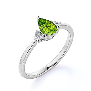 Rosie Collection 925 Sterling Silver Pear Shaped Gemstone Engagement Promise Ring for Women Gifts for Her Created-Peridot 7