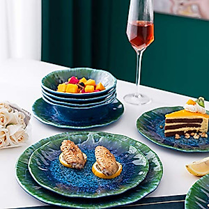 Melamine Dinnerware Set 12 PCS Teal Turquoise Tableware Plates Bowls Blue Green Dishwasher Safe Not Microware Not Oven