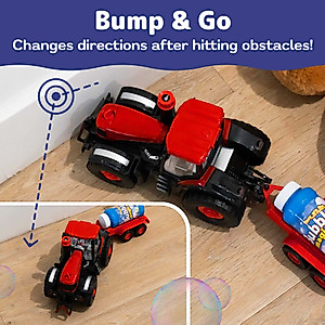 Prextex Bump & Go Bubble Blowing Farm Tractor Toy Truck with Lights, Sounds, and Action for Toddlers - Bubble Solution Included with Toy Tractors - Kids Tractor Toys for 2 Year Old Boy to 3+ Years Old