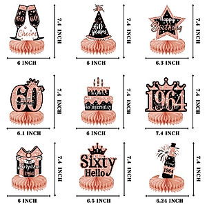 Maoyues 9Pcs 60th Birthday Decorations Honeycomb Centerpieces for Women, Rose Gold Pink Happy 60th Birthday Centerpieces Tables Toppers，Party Supplies，1964 Aged to Perfection Tables Toppers
