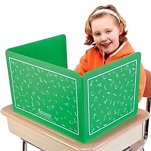 Really Good Stuff Plastic Privacy Shields for Student Desks – Set of 6 - Standard - Study Carrel Reduces Distractions - Keep Eyes from Wandering During Tests, Green with School Supplies Pattern