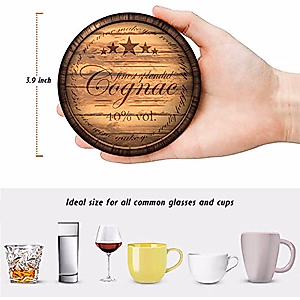 Britimes Set of 6 Coaster for Drinks Absorbent with Cork Base, Metal Holder, Round Wooden Stone Drink Mat for Coffee Wood Table, Gift for Birthday, Farmhouse Housewarming Room Bar Decor Retro 2