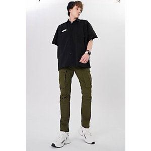 Plaid&Plain Men's Cargo Pants Slim Fit with 3D Shape and Stretchy Fabric C804 Olive 32WX28L