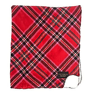 Victoria's Secret Soft Sherpa Throw Blanket, Red Pink Plaid 50'' x 60''