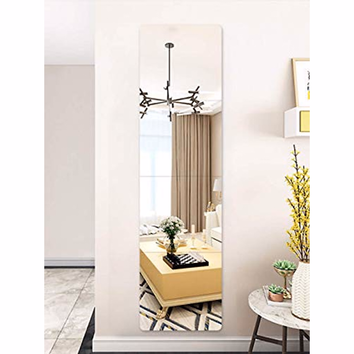 Lecerent Full Length Wall Mirror with Acrylic Adhesive Tapes, 4pcs Frameless Body Mirror Tiles for Bedroom Bathroom Home Gym Closet Door