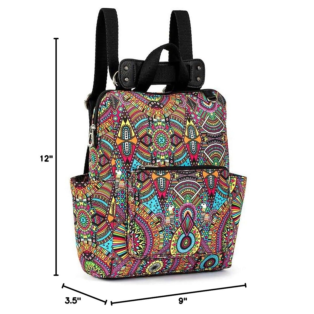 Sakroots Womens Eco-twill Eco Twill Loyola Small Convertible Backpack, Black Spirit Desert, One Size US