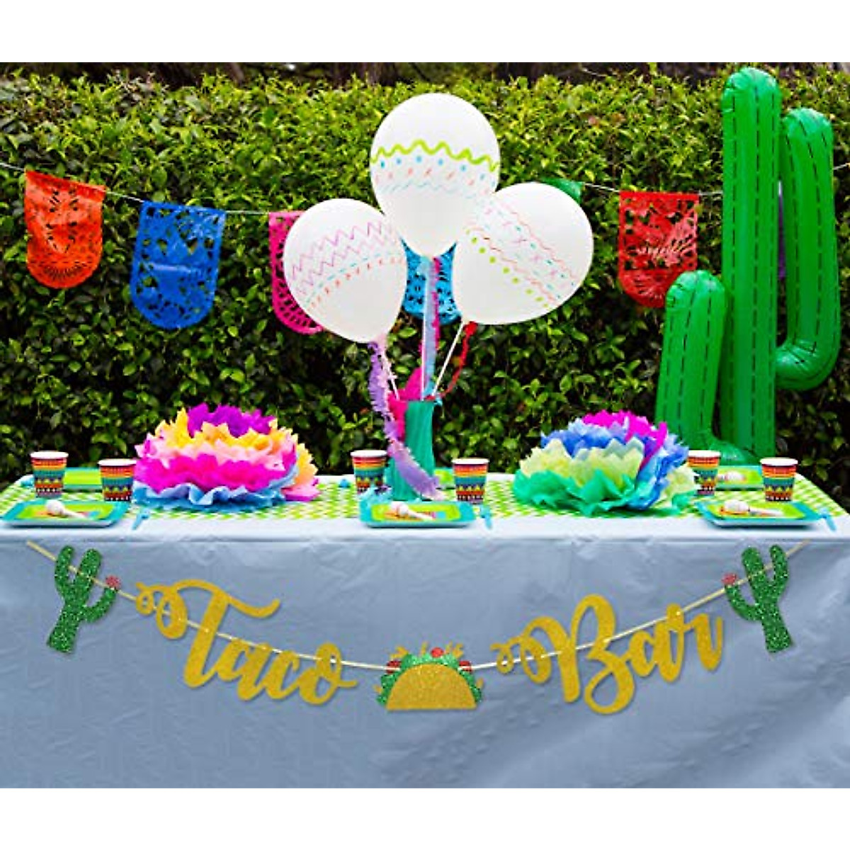 Taco Bar Gold Glitter Banner Sign Garland Pre-strung for Cinco De Mayo Mexican Fiesta Themed Party Taco Bar Decor