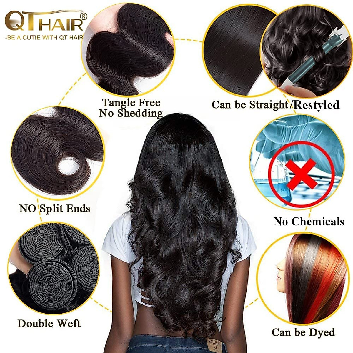QTHAIR Brazilian Virgin Hair 16A Grade Body Wave Bundles 100% Unprocessed Virgin Brazilian Body Wavy Human Hair Bundles 20" 18" 16" 300g Brazilian Body Wave Human Hair Extensions