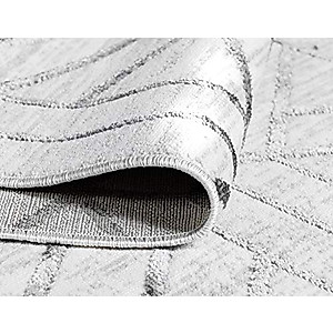 Rugs.com Lattice Trellis Collection Rug – 8 Ft Round White Low-Pile Rug Perfect for Kitchens, Dining Rooms