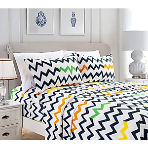 Elegant Comfort Luxury Soft Bed Sheets Chevron Pattern - 1500 Premium Hotel Quality Microfiber Softness Wrinkle and Fade Resistant (6-Piece) Bedding Set, Queen, Chevron Colorful
