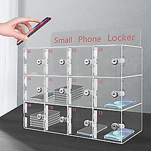 HaroldDol 12 Slots Acrylic Clear Cell Phone Locker Box with Door Locks and Keys, Wall-Mounted Cell Phones Storage Cabinet Pocket Storage Locker Box for Classroom Office (12 Slots)